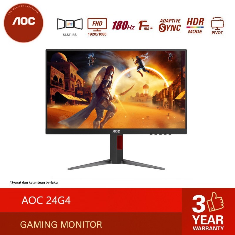 Jual AOC 24G4 23,8 INCH IPS 180HZ 1MS FULL HD GAMING MONITOR | Shopee ...