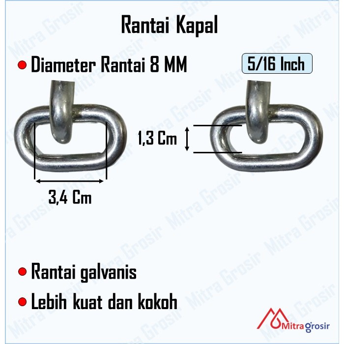 Jual Rantai Besi Kapal Galvanized 8 MM 5/16 Inch 50 Cm / Rante Rantai ...