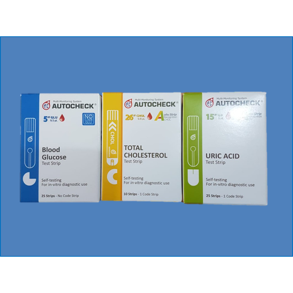 Jual Paket Strip autocheck 3 in 1 strip gula darah kolesterol asam urat ...