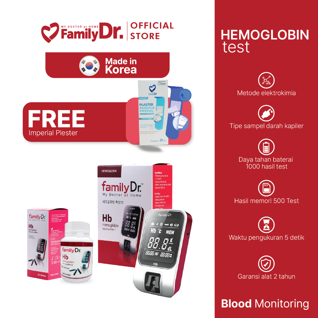 Jual FamilyDr Alat Cek Hb | Alat Test Hemoglobin + Strip Test isi 25 ...