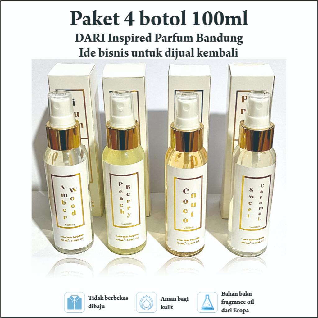 Jual Paket 4 botol 100ml BODYMIST dari Inspired Parfum Bandung (Ada ...