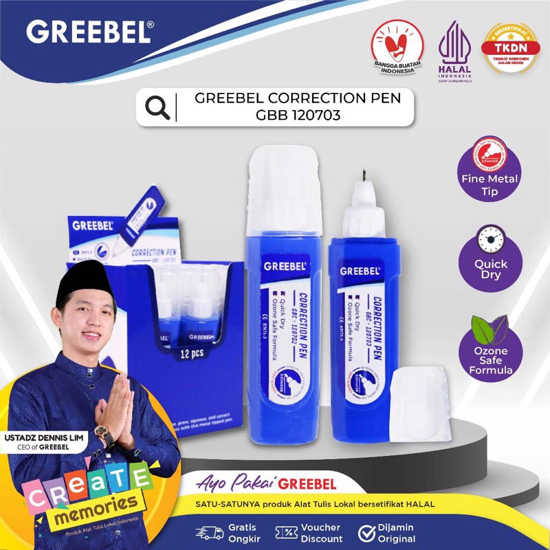 Jual 1 Pcs!! TIPE-X GREEBEL GBB-120703 CORRECTION PEN GREEBEL | Shopee ...