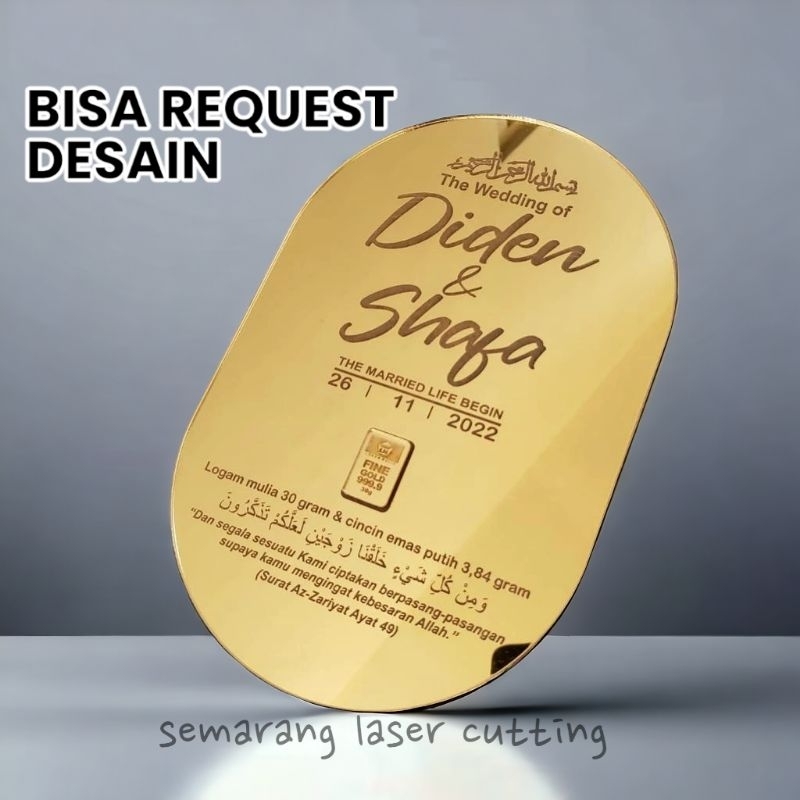 Jual Mahar Akrilik Mirror Gold Nama Mahar Wedding Oval Akrilik Mirror ...