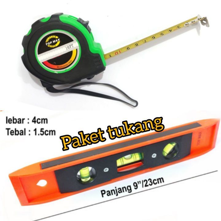 Jual PAKET Meteran 3 | 5 | 7,5 Metr + Waterpass Magnet Mini 9 Inch ...