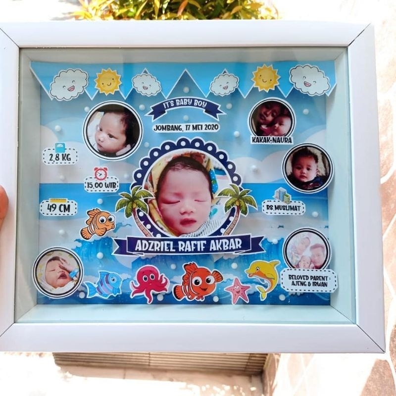 Jual BIODATA BAYI 3D FRAME MINIMALIS / Data kelahiran anak / pop up 3D ...
