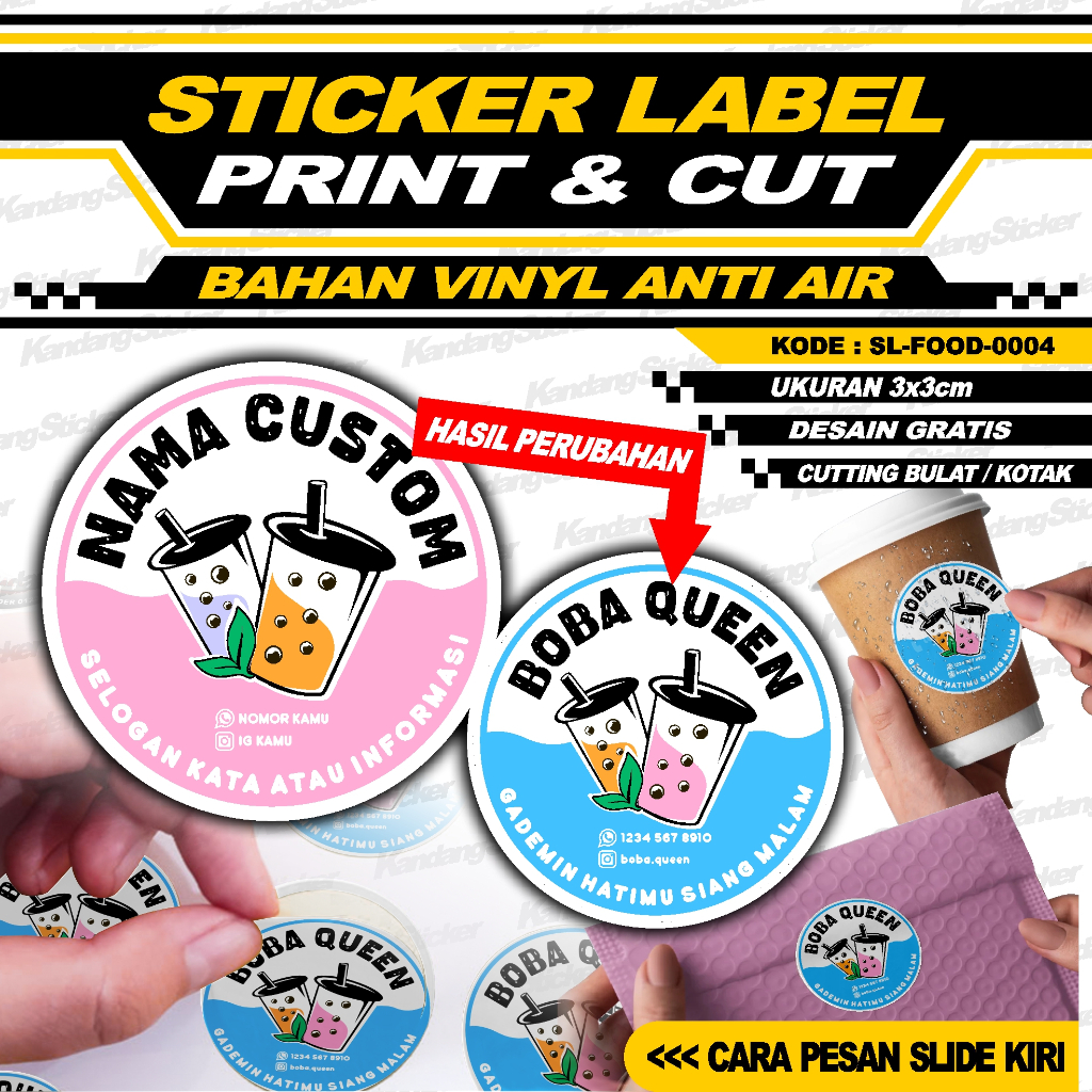 Jual STIKER LABEL CUSTOM NAMA KEMASAN BUNGKUS KULINER MINUMAN BOBA JUS ...