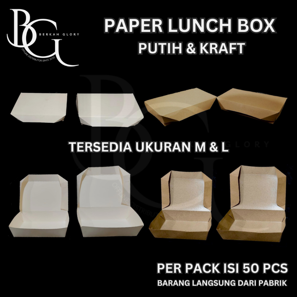 Jual Paper Lunch Box Warna Putih dan Kraft isi 50 pcs / kertas take ...