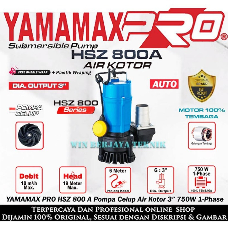 Jual YAMAMAX PRO HSZ 800 A Pompa Celup Air Kotor Keruh Bersih 3 inch ...