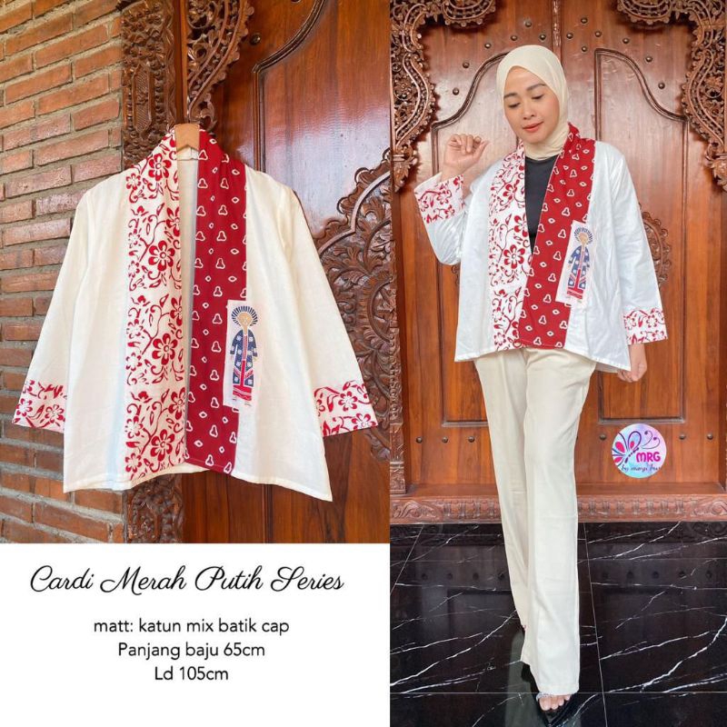 Jual Cardigan Merah Putih / Outer Batik / Cardigan Batik / Batik Merah ...