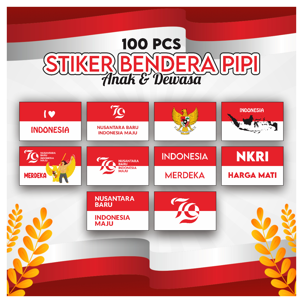 Jual STIKER PIPI BENDERA INDONESIA (100 PCS) | STICKER MERAH PUTIH ...