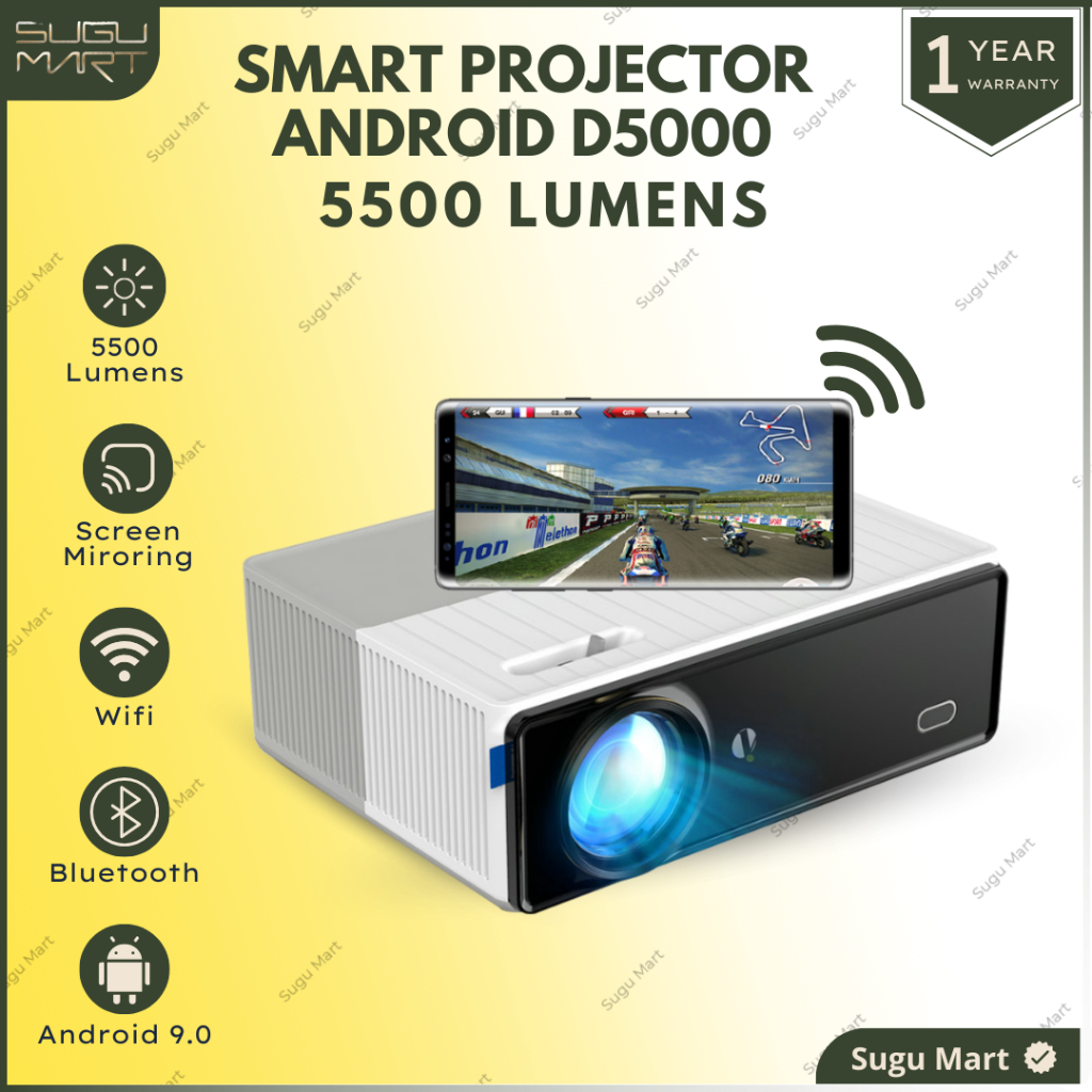 Jual Proyektor Android | Smart Proyektor D5000 5500 Lumens Mirroring ...