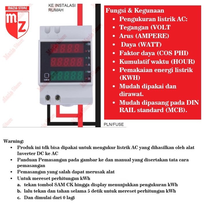 Jual AC Multi Watt Meter Din Wall Volt Ampere kWh Cos Phi 2 Color with ...