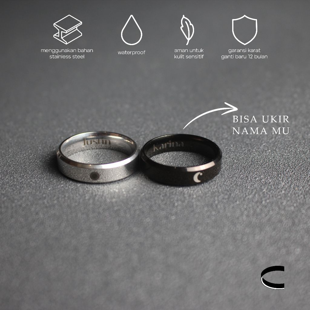 Jual Cincin Sun And Moon Couple Stainless Ring Titanium Cosette Anti ...