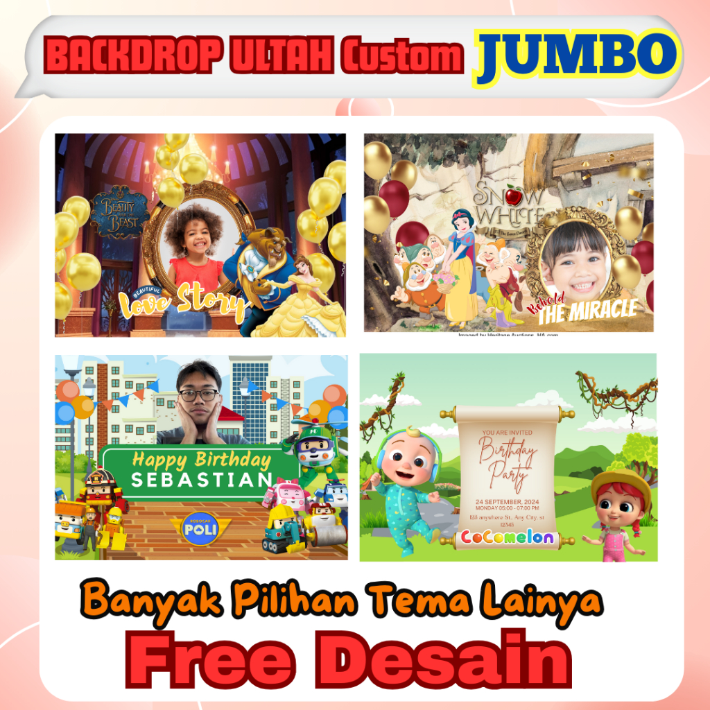 Jual Banner dan Backdrop Ulang Tahun Anak Karakter Custom Foto | Shopee ...