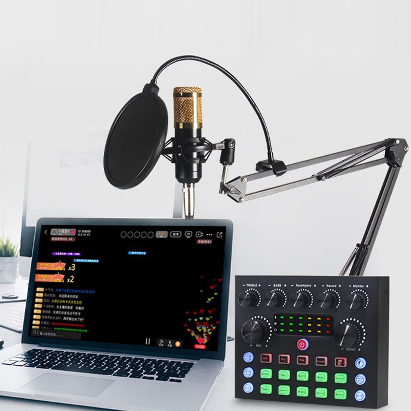 Jual PAKET PODCAST Microphone BM-800 + Sound Card V8+ Stand Soundcard ...