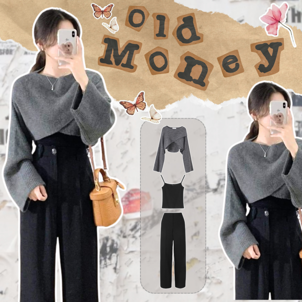 Jual One Set Korean Style Setelan Wanita Kekinian Sweater Silang Crop ...