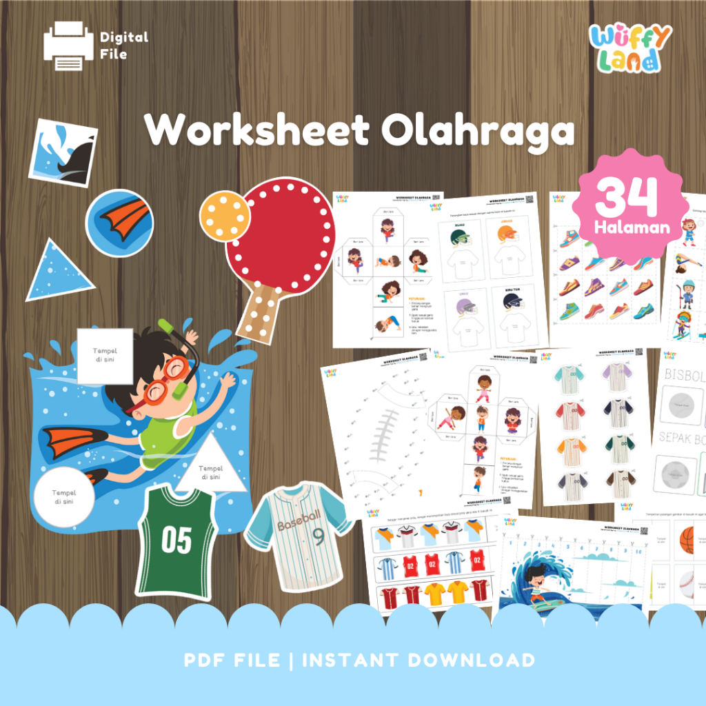 Jual WUFFYLAND PDF Worksheet Tema Olahraga 34 Hal Aktivitas Menebali ...