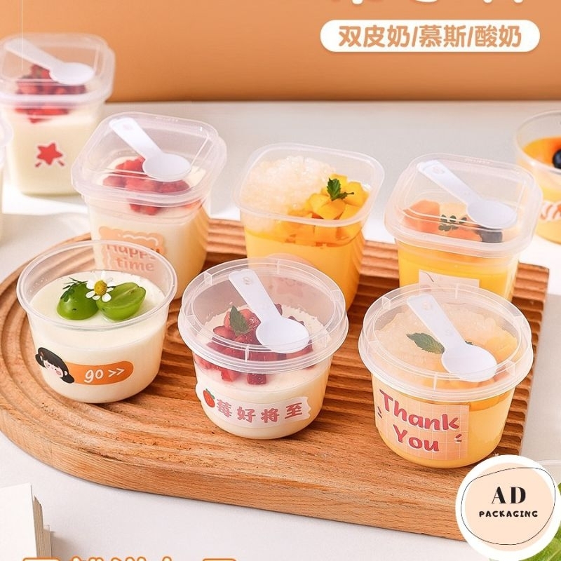 Jual 10pcs PREMIUM KOREAN dessert cup sendok box puding kotak jelly ...