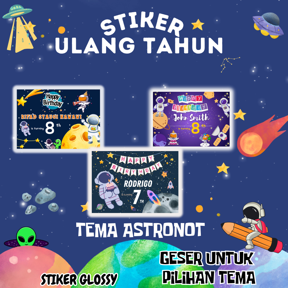 Jual Stiker ulang tahun/ tema luar angkasa/Stiker nasi bento tema ...