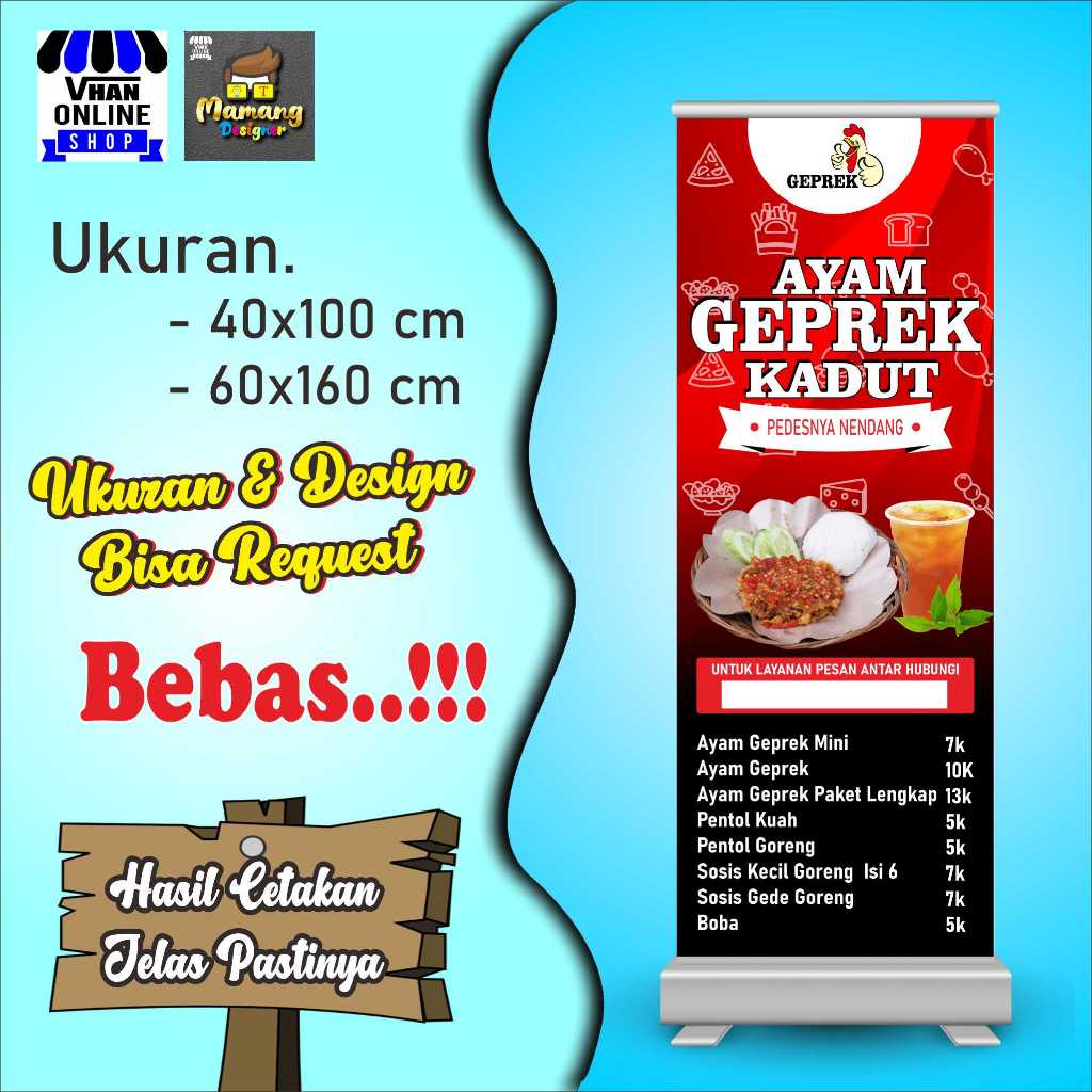 Jual Spanduk, Banner, Mmt Jualan Ayam Geprek Model Berdiri Merah ...