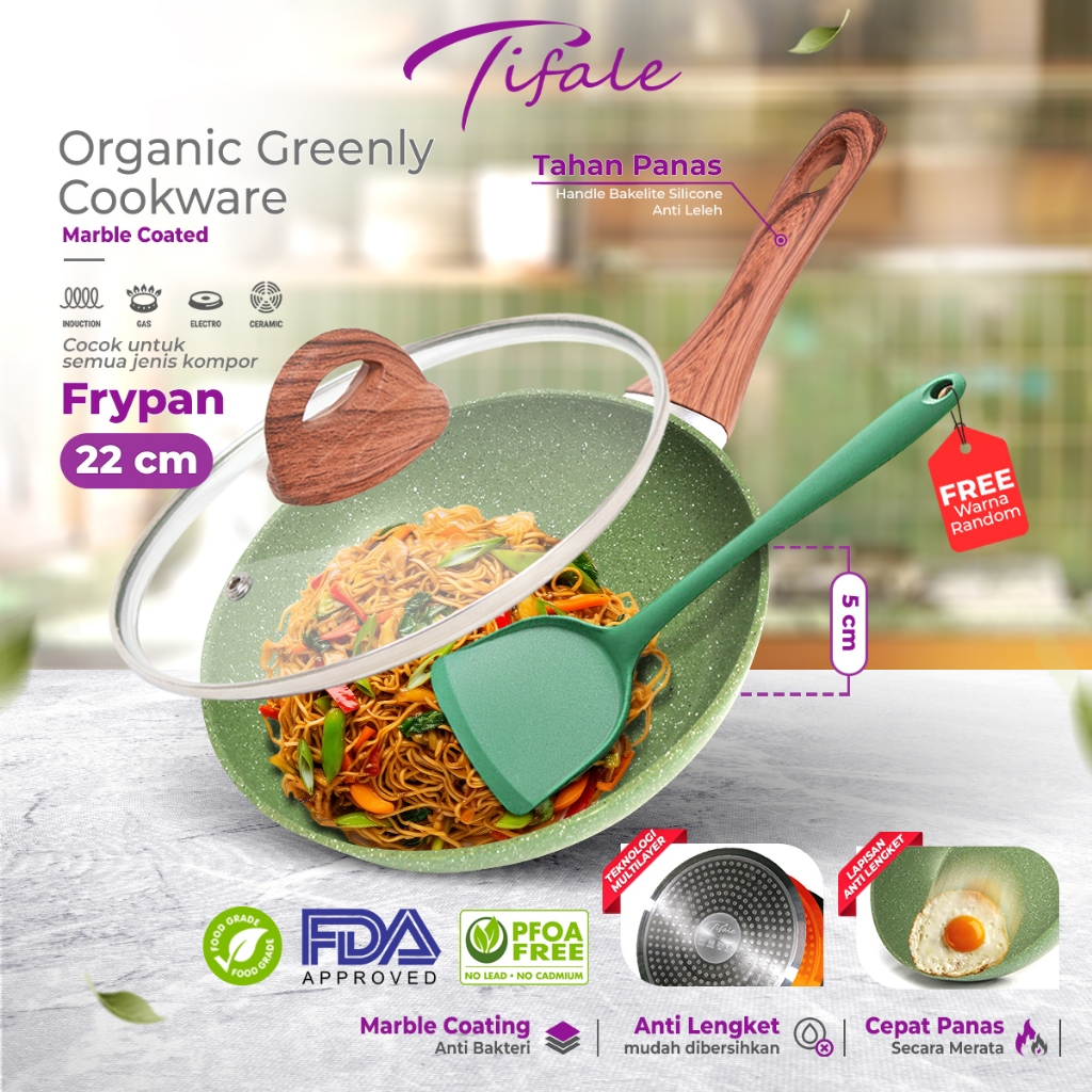 Jual Tifale Organic Greenly Cookware Marble Coated Anti lengket Handle Bakelite Silicone Anti ...