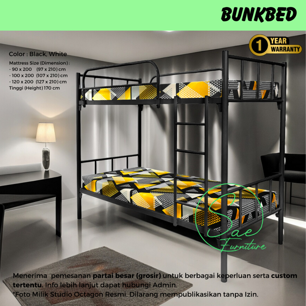 Jual Ranjang Susun Besi Tingkat Bunkbed Murah Asrama Kos Mess 90X200 ...