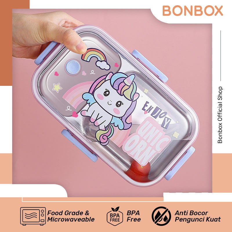 Jual BONBOX Kotak Bekal 2 Sekat Makan Siang Anak Lunch Box Stainless ...