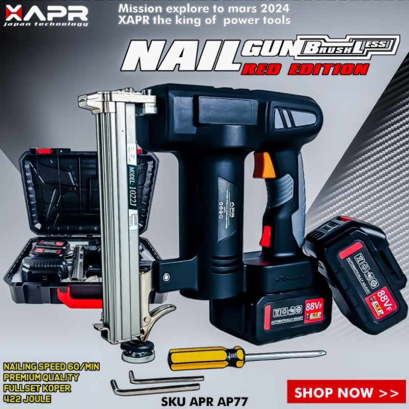 Jual Apr Japan Mesin Tembak Paku Nail Gun baterai Cordless garansi resmi AP77 | Shopee Indonesia