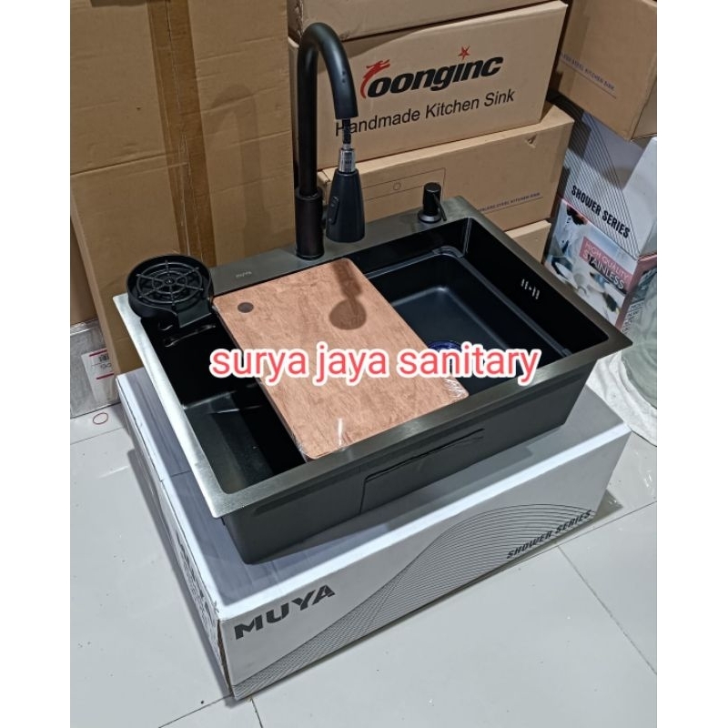 Jual Paket lengkap kitchen Sink Muya 6045 + Talenan + kran tarik + cuci ...
