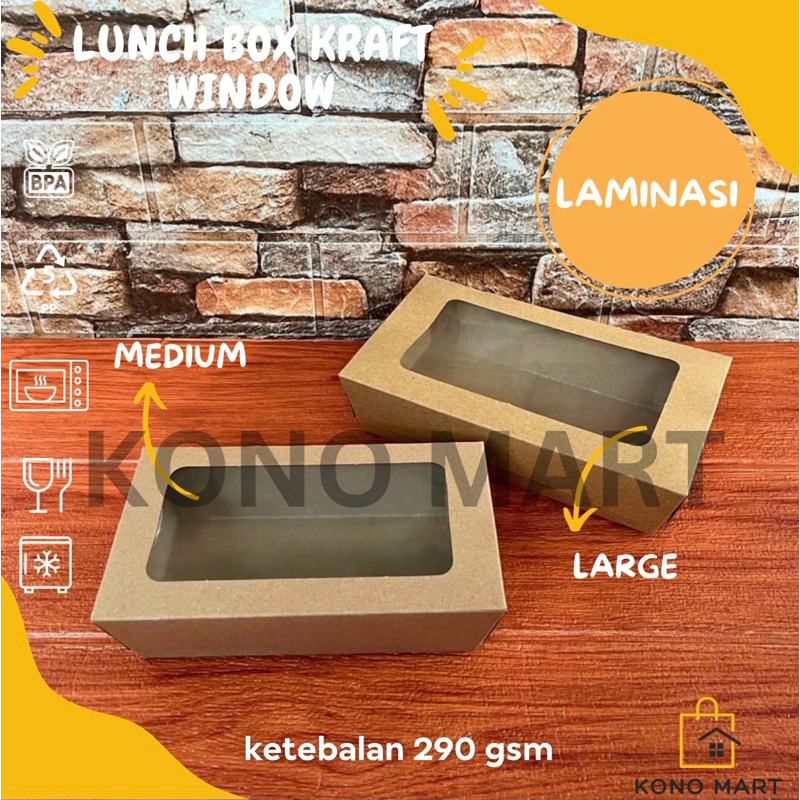 Jual [ECER] PAPER LUNCH BOX KRAFT WINDOW LAMINASI MEDIUM LARGE / KOTAK ...