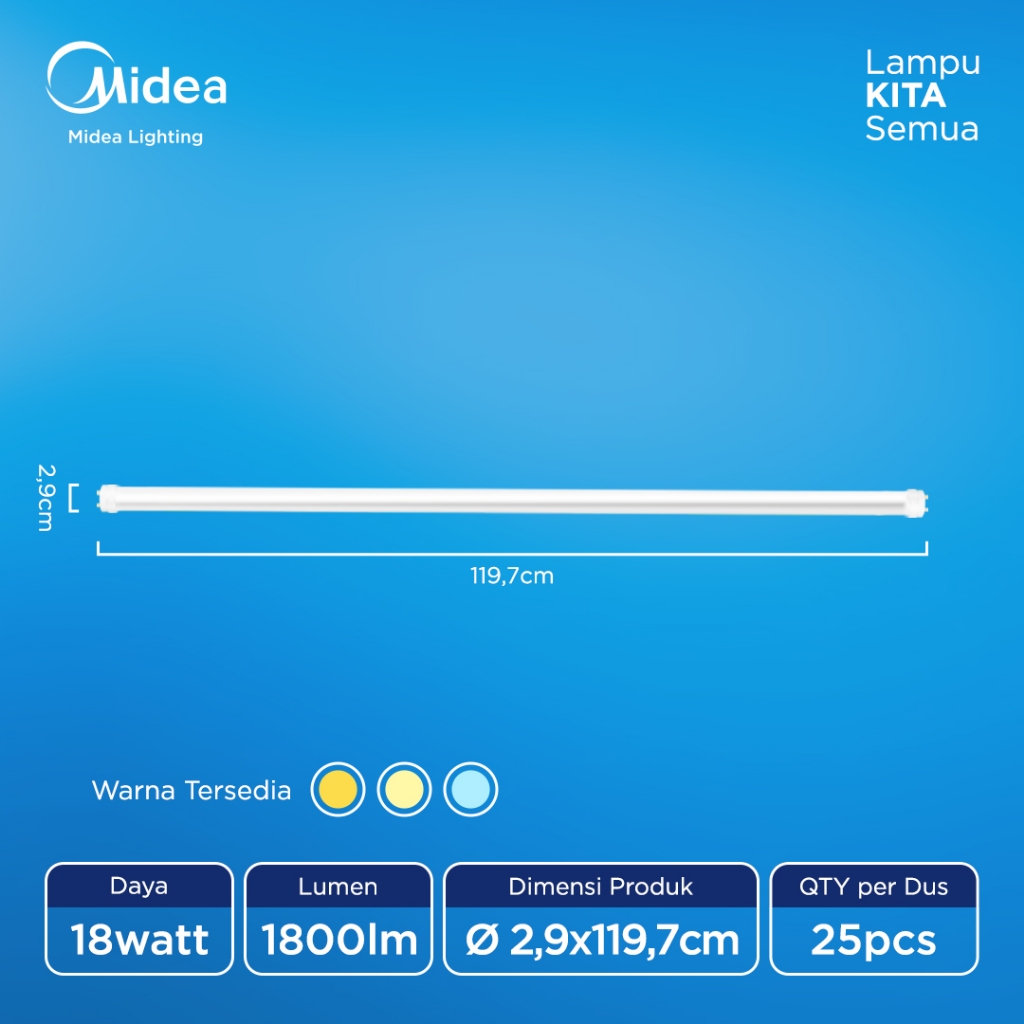 Jual Midea Lighting - Lampu TL LED T8 18 Watt Glass 3000K - Kuning ...