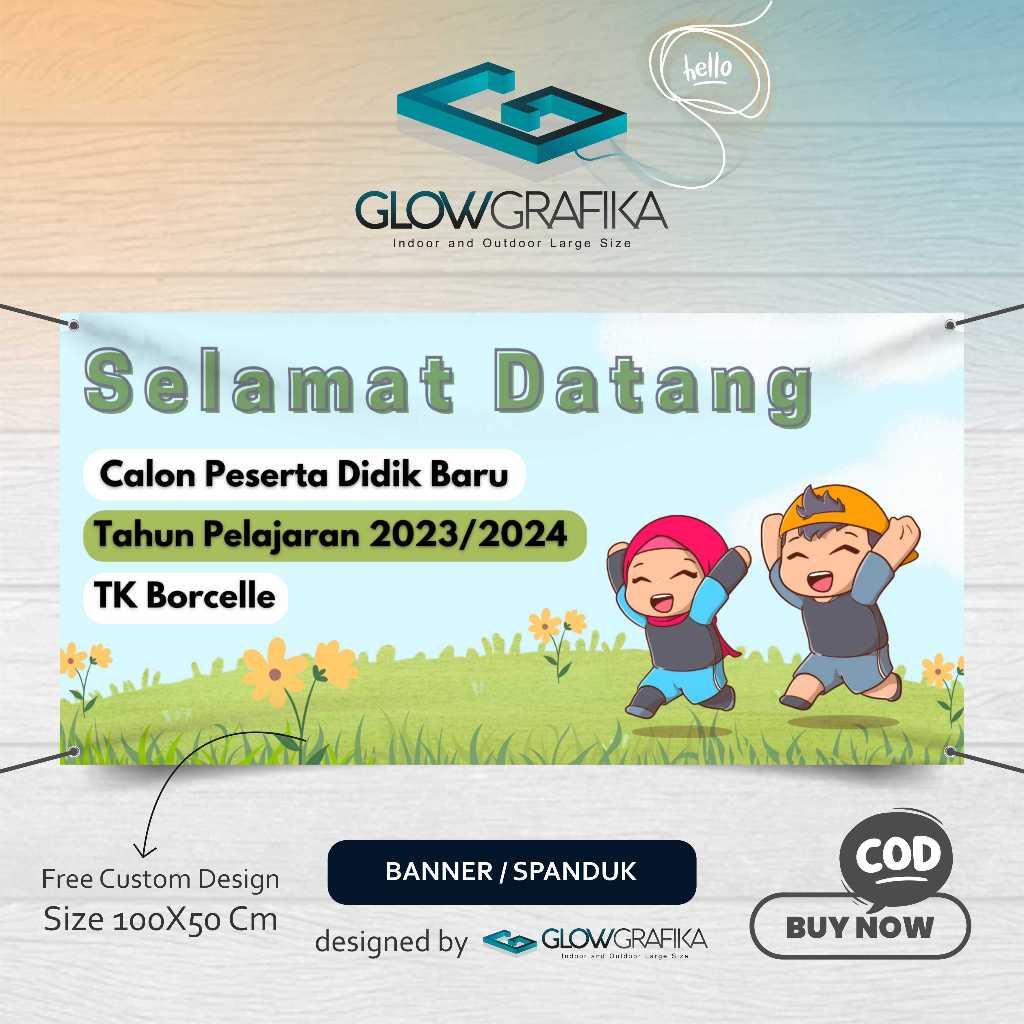 Jual Cetak Spanduk Banner MMT Hijau Ilustrasi Selamat Datang Siswa Baru ...