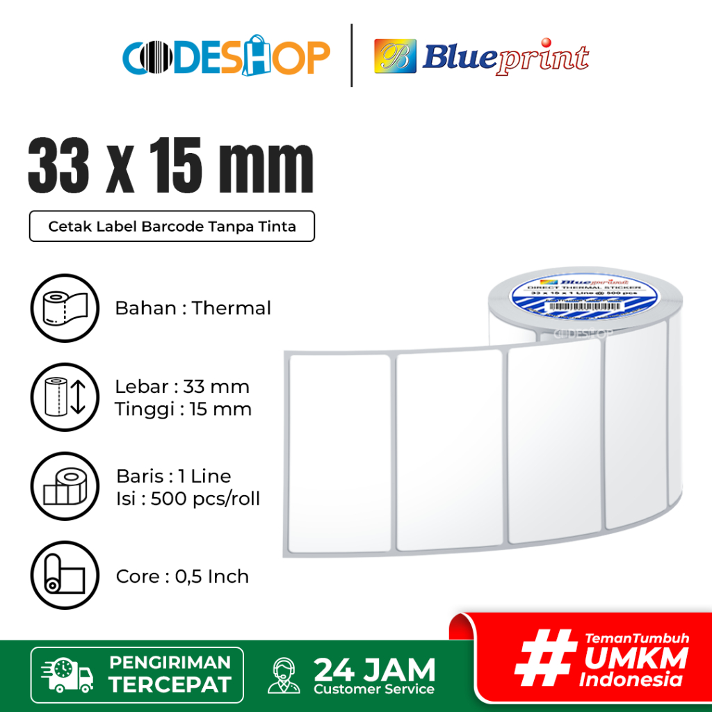 Jual Blueprint Stiker Label Barcode 33 x 15mm Thermal 1 line isi 495 ...