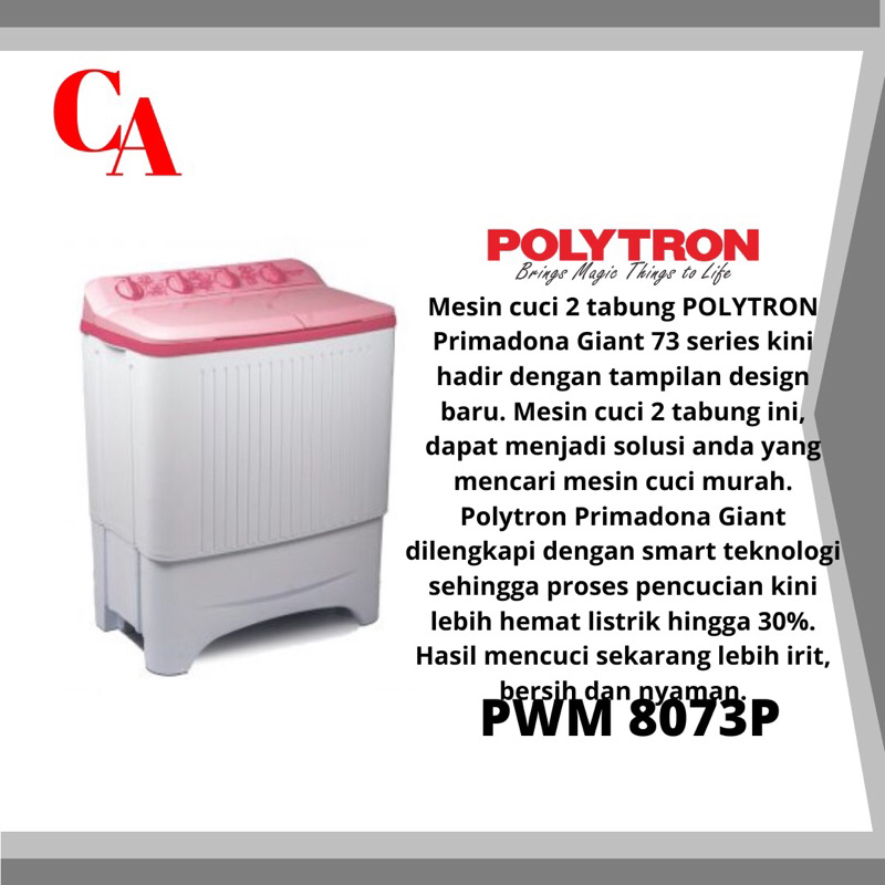 Jual POLYTRON mesin cuci 2 tabung 8 kg PWM 8073P PWM 8073 P | Shopee ...