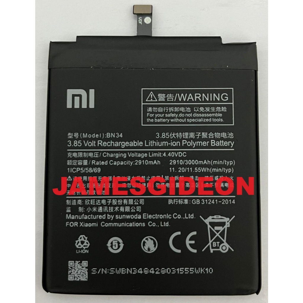 Jual BATERAI BATTERY XIAOMI REDMI 5A BN34 BN 34 ORI OEM HARGA GROSIR ...