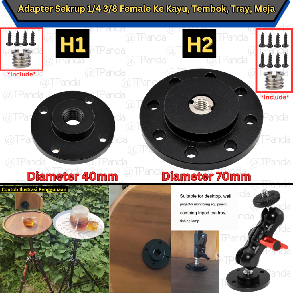 Jual Adapter 1/4 3/8 Female Konektor Plate Sekrup Kayu Tembok Tripod ...