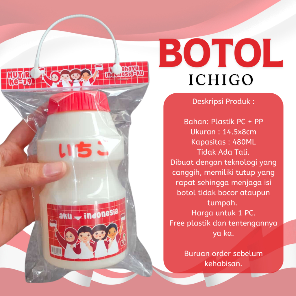 Jual BOTOL MINUM ICHIGO ANAK MODEL YAKULT TEMA HUT RI KEMERDEKAAN MERAH ...