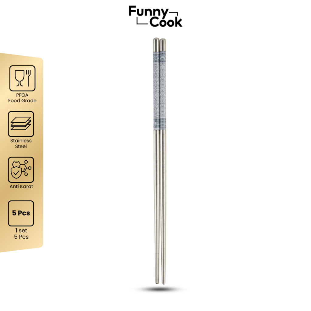 Jual FUNNYCOOK Sumpit Stainless Isi 5 Pasang | Sumpit Mie | Sumpit ...