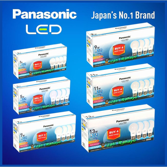 Jual (PAKET 4 PCS) PANASONIC LAMPU LED BULB 3W 5W 7W 9W 11W 13W PUTIH ...