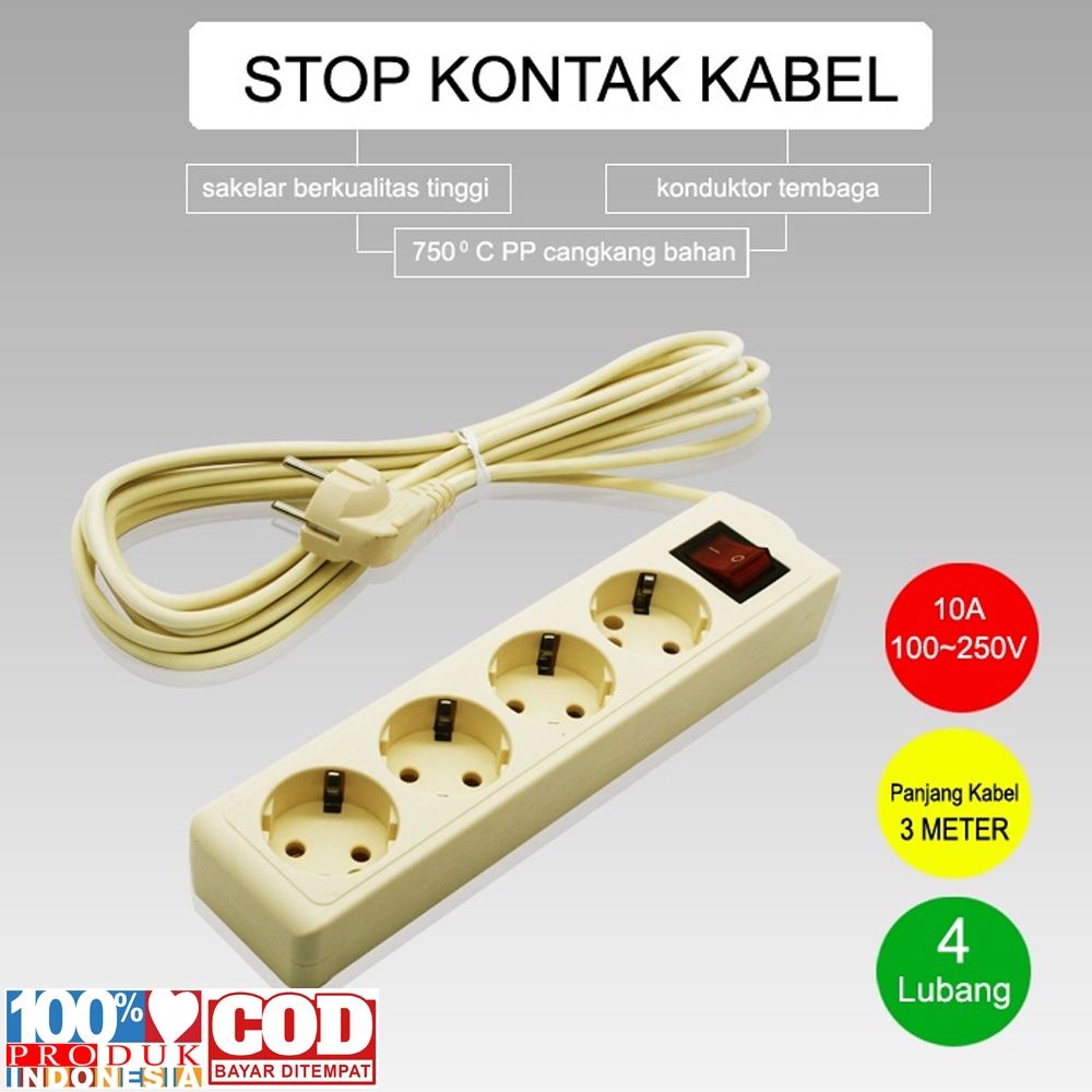 Jual Stop Kontak Kabel 2/3/4/5 Lubang 3 Meter Stop Kontak Listrik ...