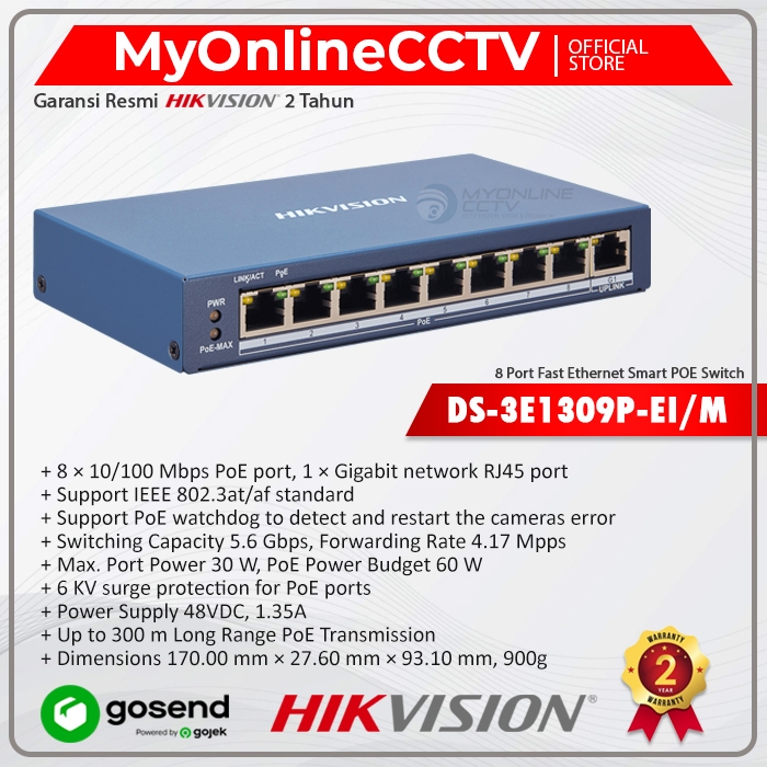 Jual DS-3E1309P-EI/M 8+1 Smart PoE Switch Hub Fast Ethernet IP Camera CCTV Hikvision | Shopee ...