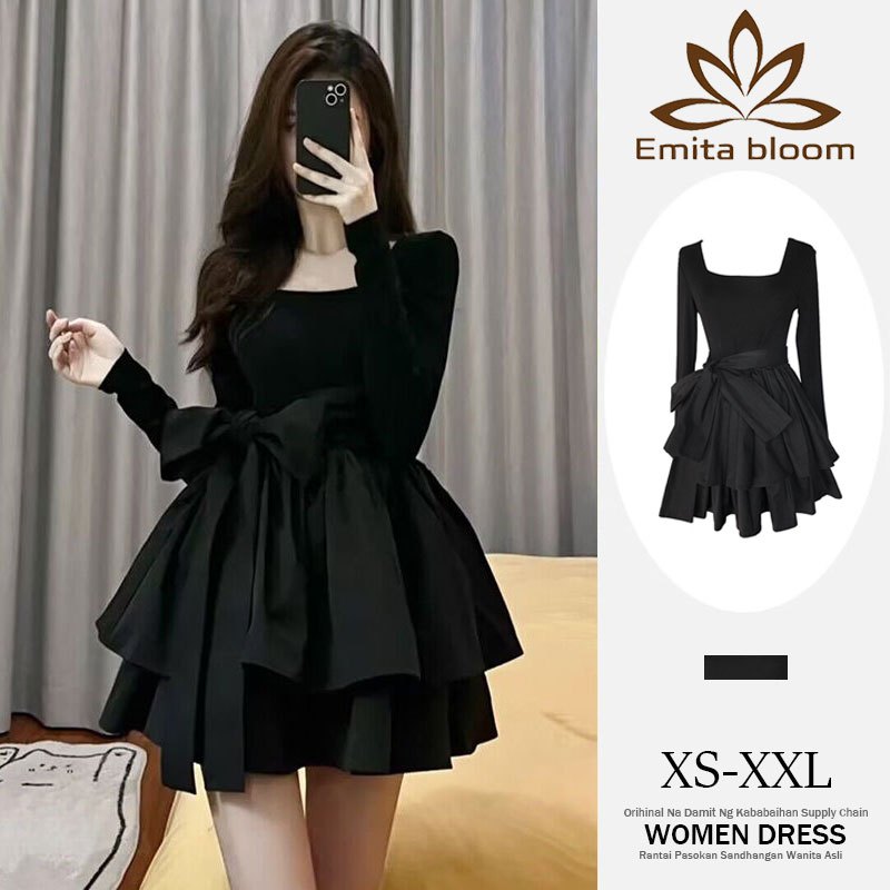 Jual EMITA BLOOM Black Mini dress hitam lengan panjang Korean Style ...