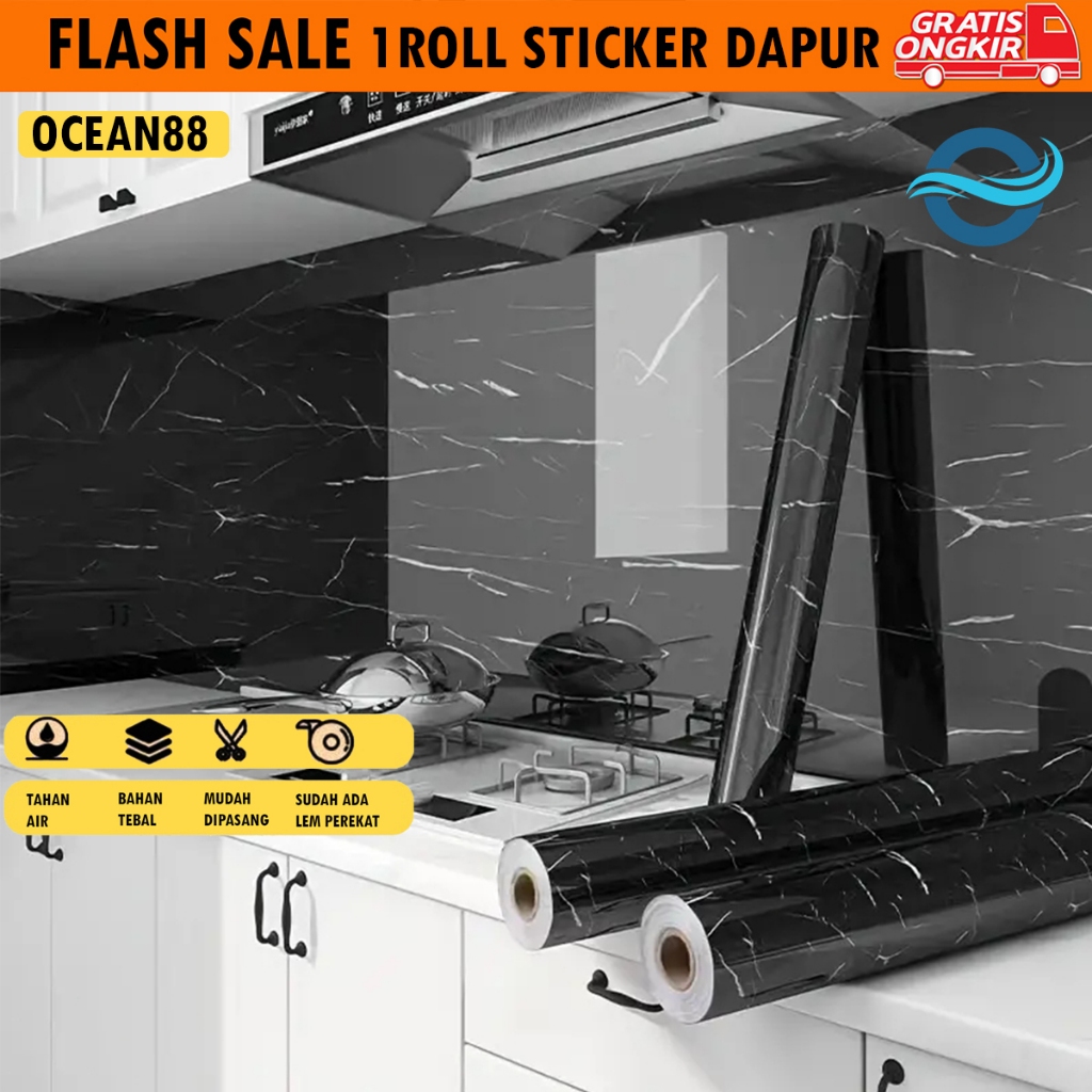 Jual Stiker Dapur PVC Anti Air Anti Minyak 60cm x 3m Motif Marmer Hitam ...