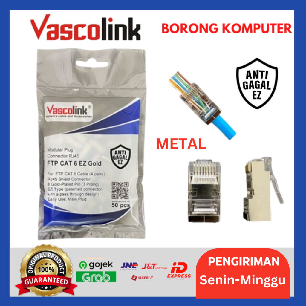 Jual RJ45 STP FTP CAT 6 EZ GOLD ANTI GAGAL Metal Shielded 50pcs ...