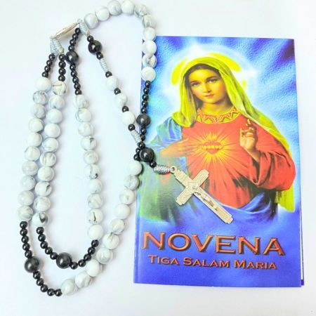 Jual PAKET bundle isi rosario marmer putih variasi parel SUSU - lembaran doa novena tiga salam ...