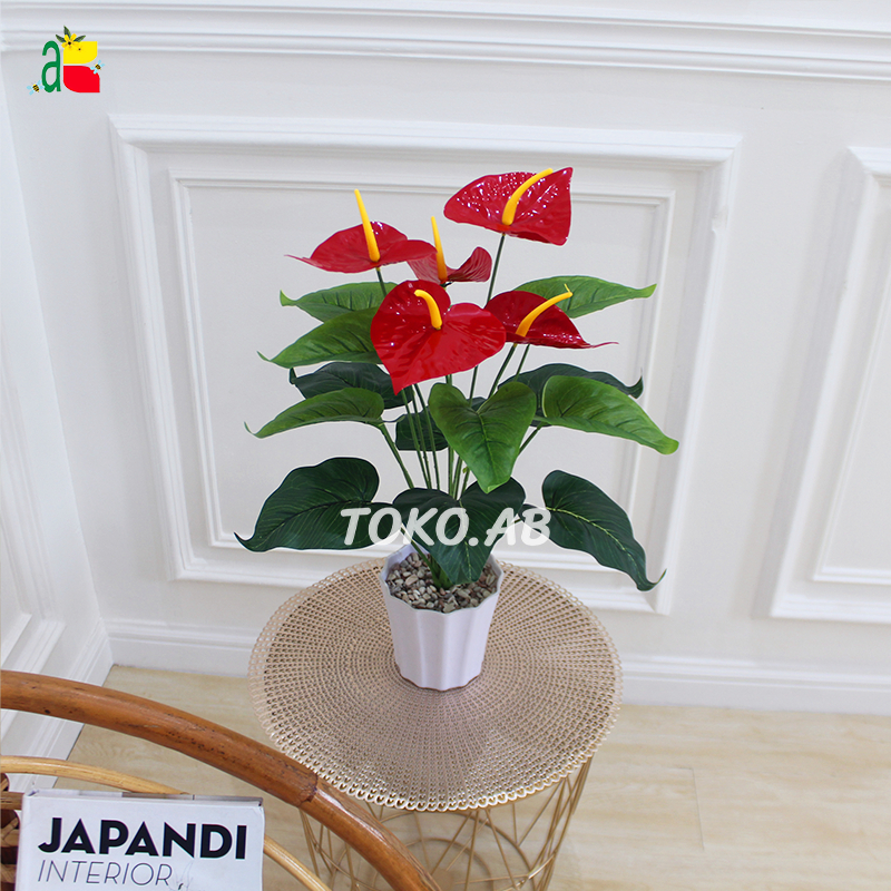 Jual TANAMAN PLASTIK BUNGA ANTHURIUM MERAH BK5 B8170 BUNGA ARTIFICIAL ...