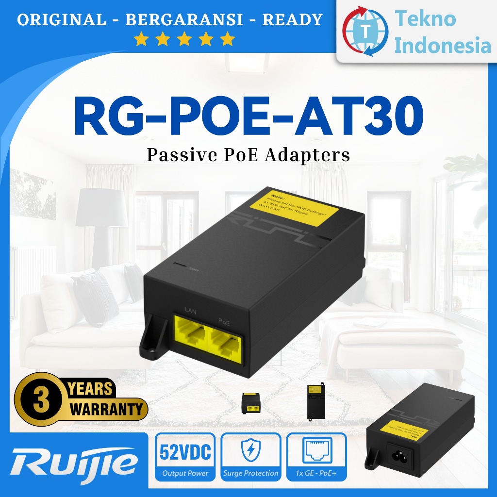 Jual Ruijie RG POE AT30 1 port PoE adapter injector gigabit (1000Base-T) Adaptor Ruijie Reyee ...