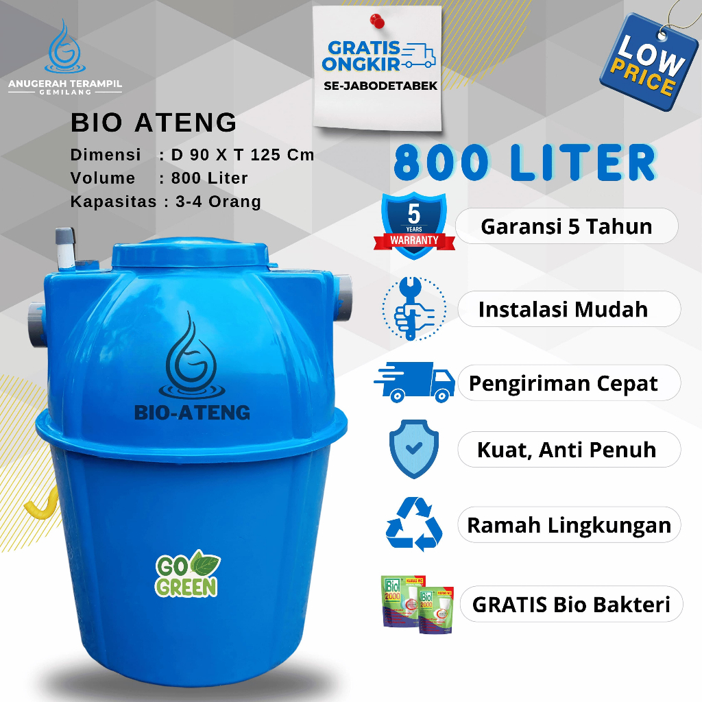 Jual Bio Septic Tank 800 Liter, Bio Ateng Tipe AG 800- 800 liter ...