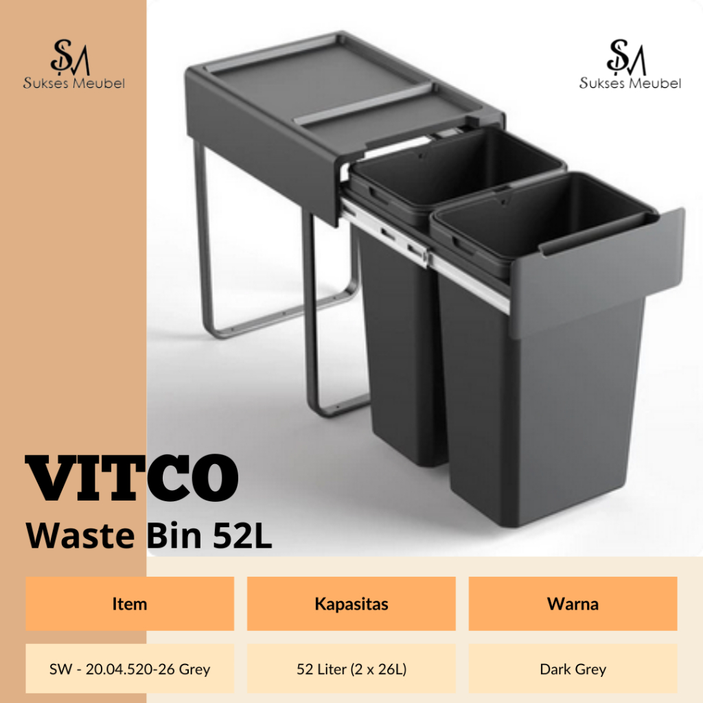 Jual SW-20.04.520-26 GREY - VITCO / WASTE BIN SLOW MOTION DOUBLE ...