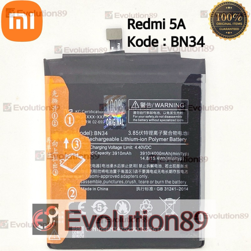 Jual Baterai Xiaomi Bn34 Redmi 5A Original Bn 34 Battery Batre | Shopee ...